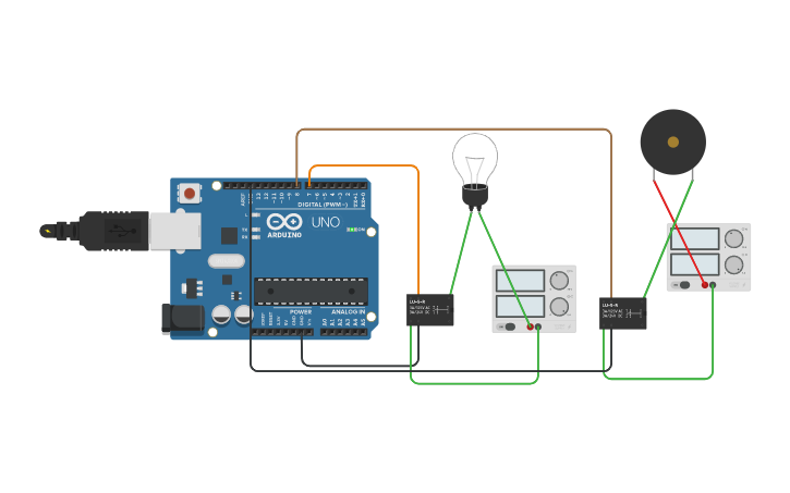 Circuit design Copy of RELÉ con bombilla 12v | Tinkercad