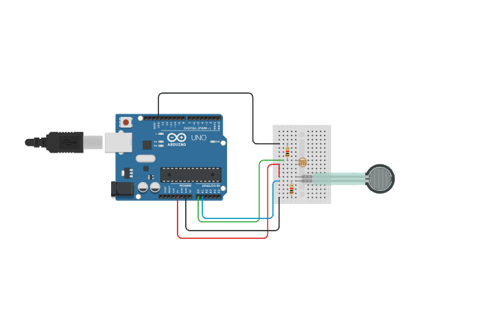 Circuit design RRR-LDR-FORCE-SENSOR READINGS - Tinkercad