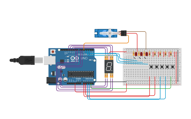 Circuit design Trabalho arduino: Simulador de elevador - Tinkercad