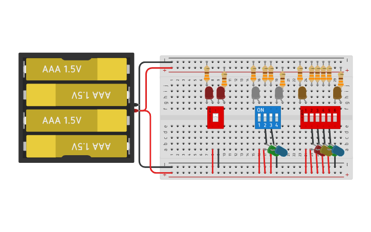 Circuit design LED Control using DIP swithes | Tinkercad