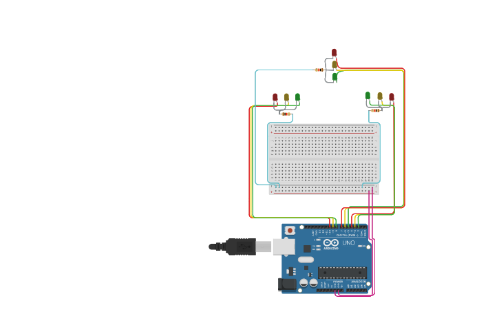 Circuit design T JUNCTION TRAFFIC LIGHT - Tinkercad