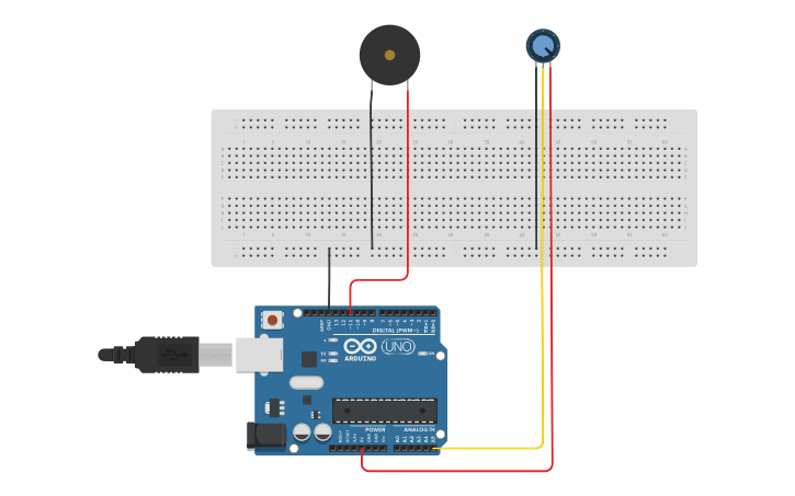Circuit design Buzzer con potenciometro - Tinkercad