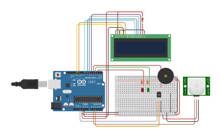 Circuit Design Tugas 2 Sensor Suhu Dan Sensor Gerak Tinkercad