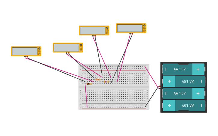 Circuit design Circuito1_Amperimetros - Tinkercad