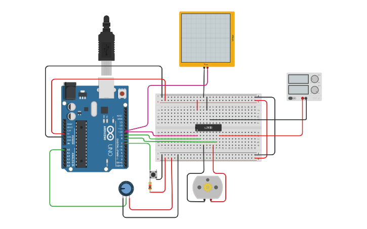 Circuit design UT2- Arduino speed and direction control of dc motor - Tinkercad