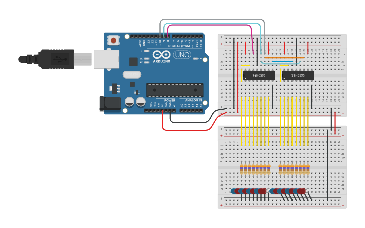 Circuit design Shift Register Arduino - Tinkercad Circuit design Shift Register Arduino - Tinkercad