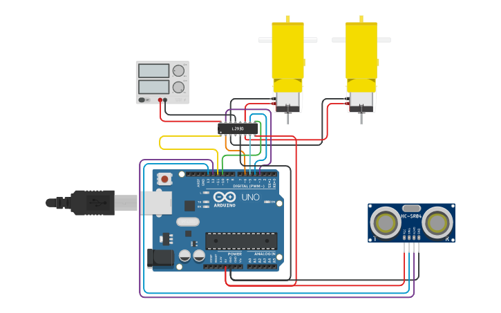 Circuit design Obstacles Avoiding Car - Tinkercad
