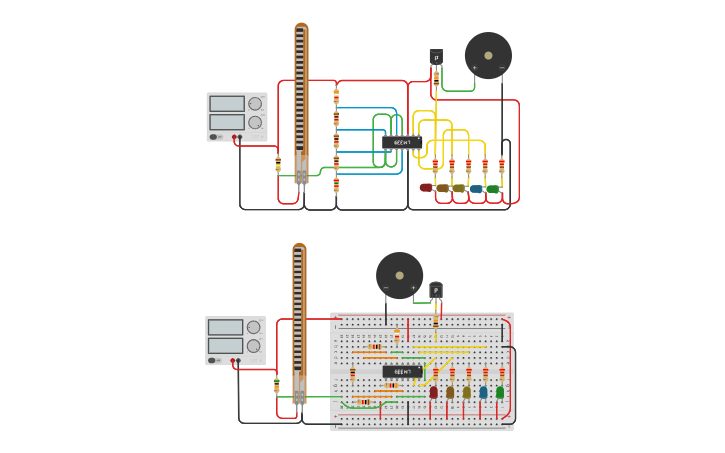 Circuit design Flex Sensor VU Meter via LM339 - Tinkercad