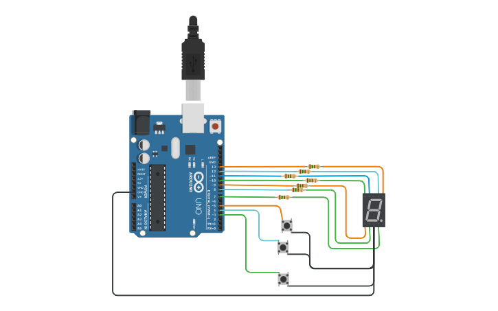 Circuit design display Arduino CONTADOR - Tinkercad