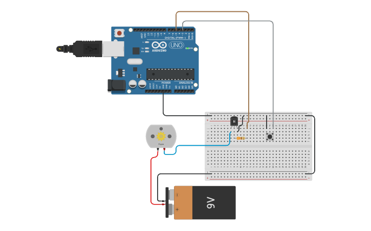 Circuit design DC motor button - Tinkercad