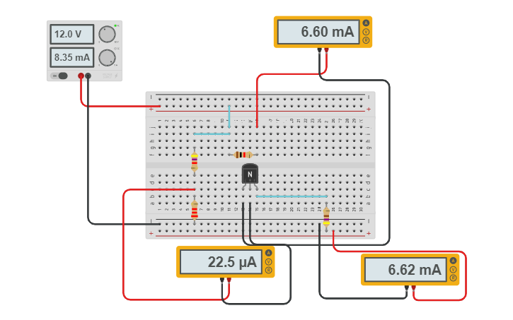 Circuit design voltage divider bias of BJT - Tinkercad