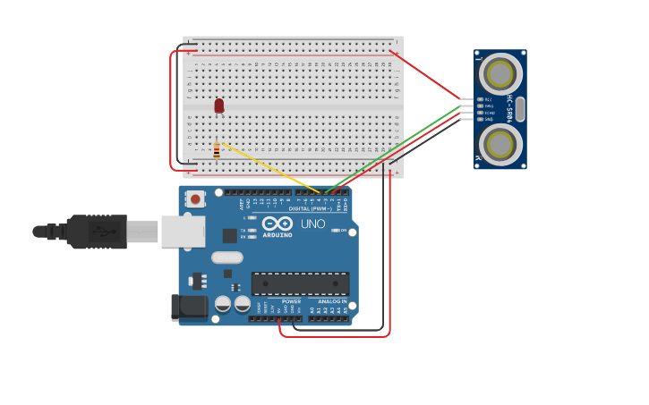 Circuit design Sensor ultrasónico | Tinkercad
