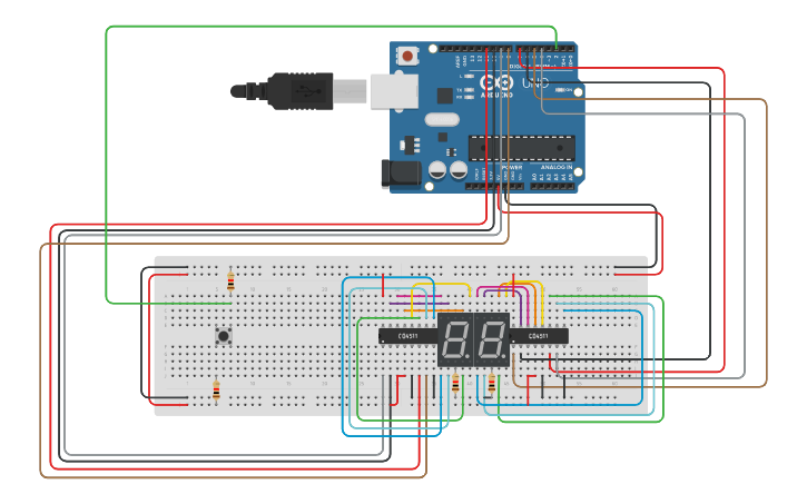 Circuit design 2 Digit Up Counter - Tinkercad