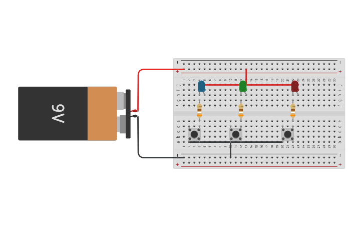 Circuit Design Circuito Con 3 Led Y Pulsadores Tinkercad