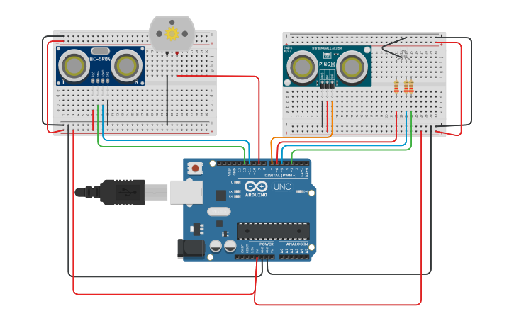Circuit design Ultrasonic Distance Sensor - Tinkercad
