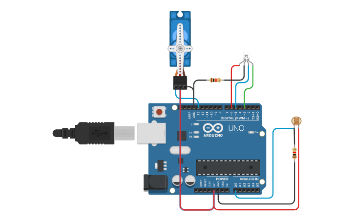 Circuit design YEREMIA XII MIPA 6/35 SENSOR CAHAYA | Tinkercad
