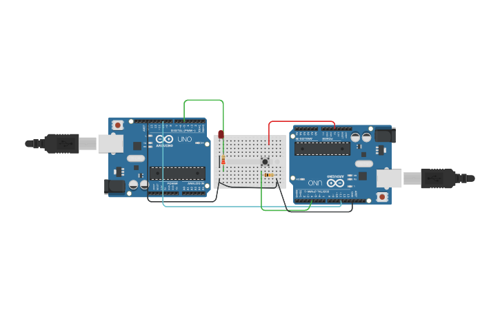 Circuit design sistema digital integrado con 2 arduinos - Tinkercad