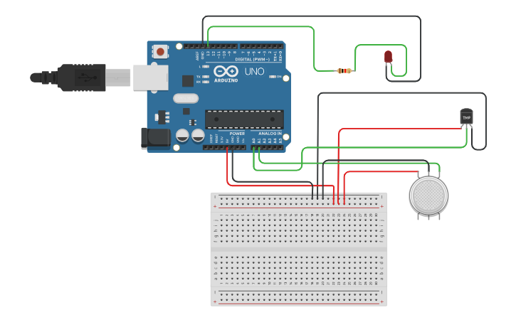 Circuit design Sensor Temperature & Sensor Gas - Tinkercad
