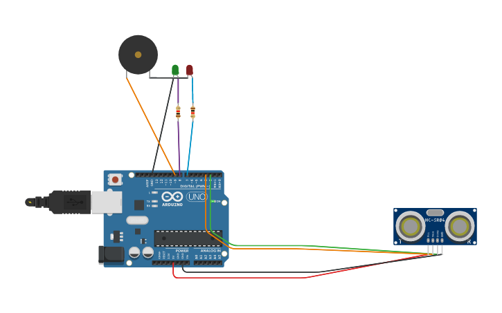 Circuit design Ultrasonic Sensor - Tinkercad