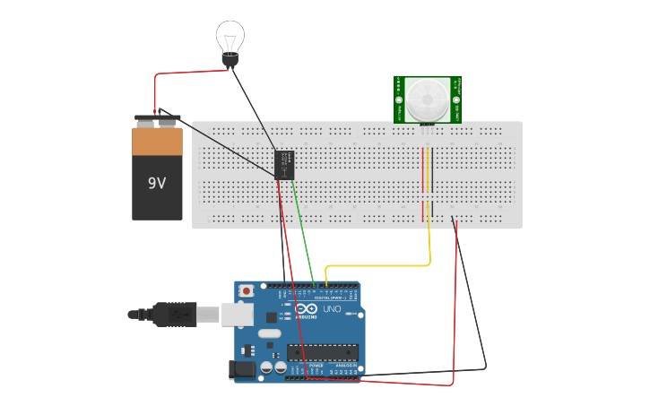 Circuit design encendido automatico por movimiento - Tinkercad