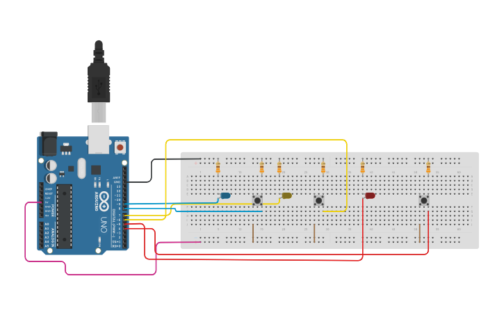 Circuit design 3 Push Button - Tinkercad