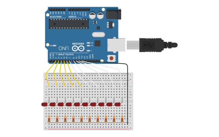 Circuit design LED Array For Loops | Tinkercad
