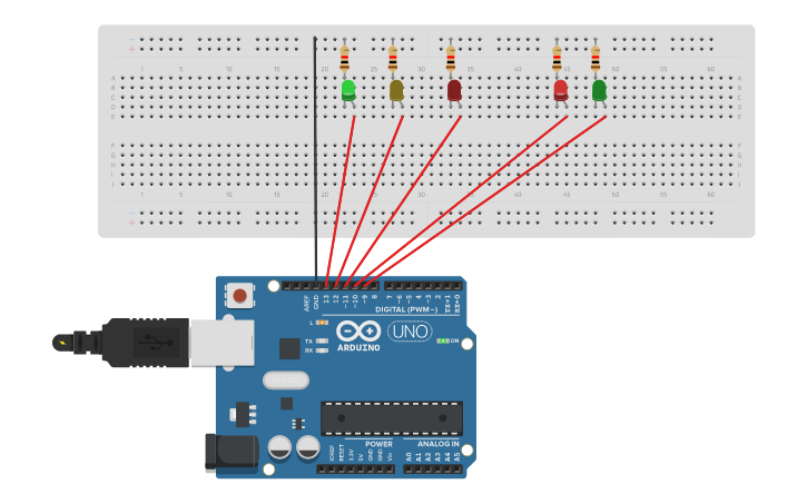 Circuit design semaforo peatonal | Tinkercad
