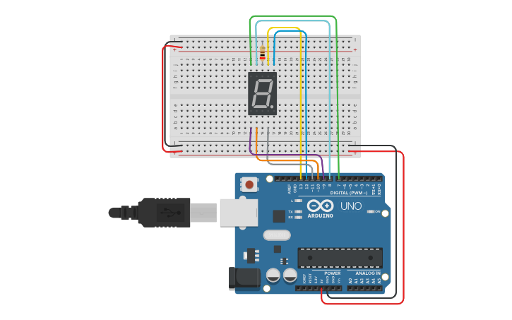 Circuit design Display 7 segmentos - Tinkercad