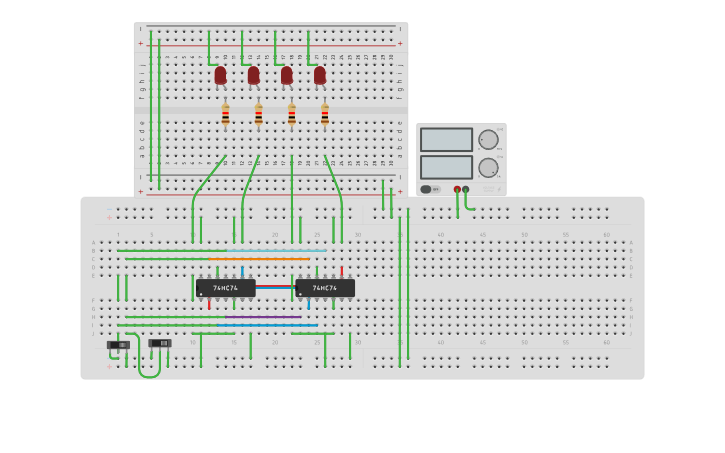 Circuit design Straight Ring Counter - Tinkercad