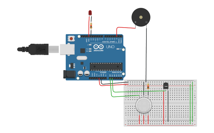 Circuit design Fire Alarm System. - Tinkercad