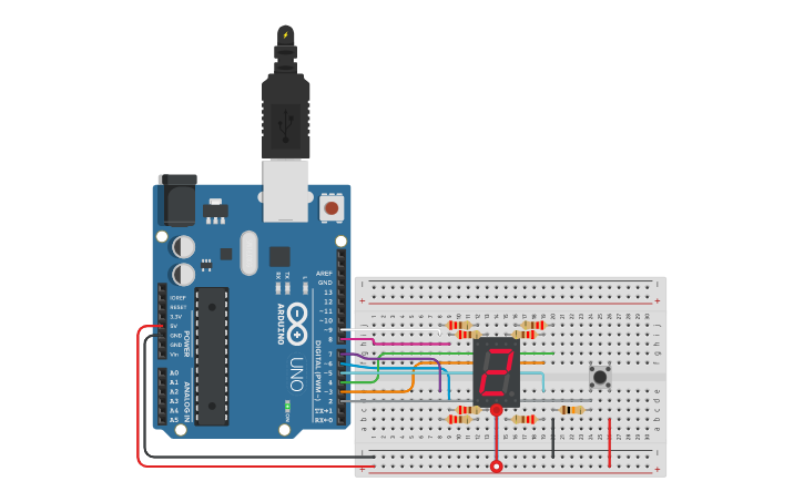 Circuit Design Display 7 Com BotÃo Arduino Tinkercad 