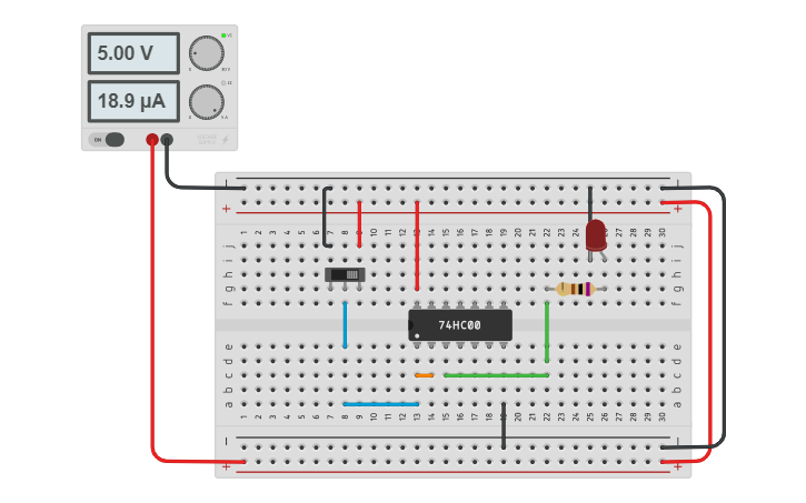 Circuit design NOT Gate using NAND Gate - Tinkercad