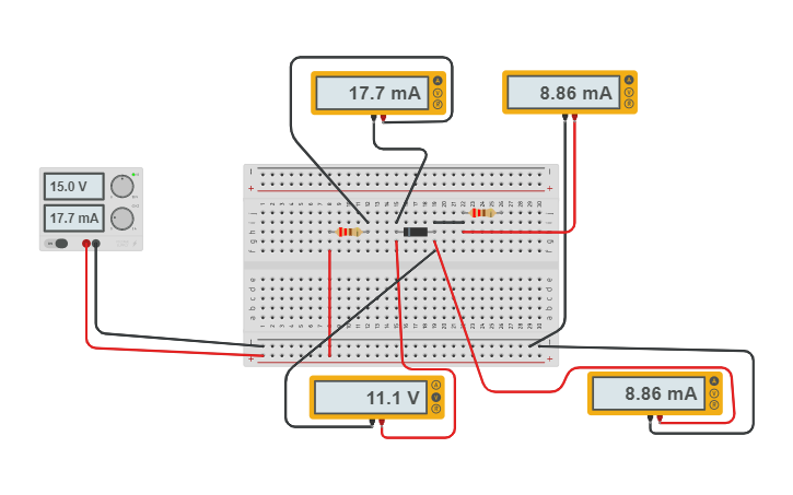 Circuit design Diode Zener dengan Resistor - Tinkercad