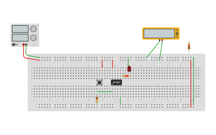 Circuit design ATTINY TOGGLE LED ON OFF PUSH BUTTON - Tinkercad