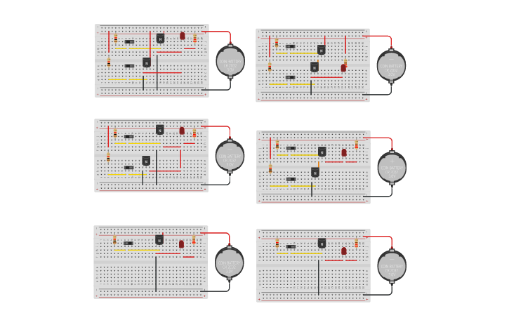 Circuit design Transistors logic gates with breadobard - Tinkercad