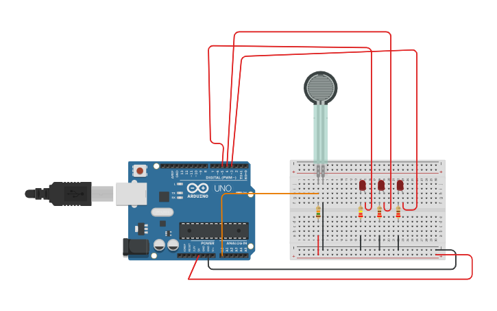 Circuit Design Give Strength Level Multiple Led Light Using Force Sensor Iot Tinkercad