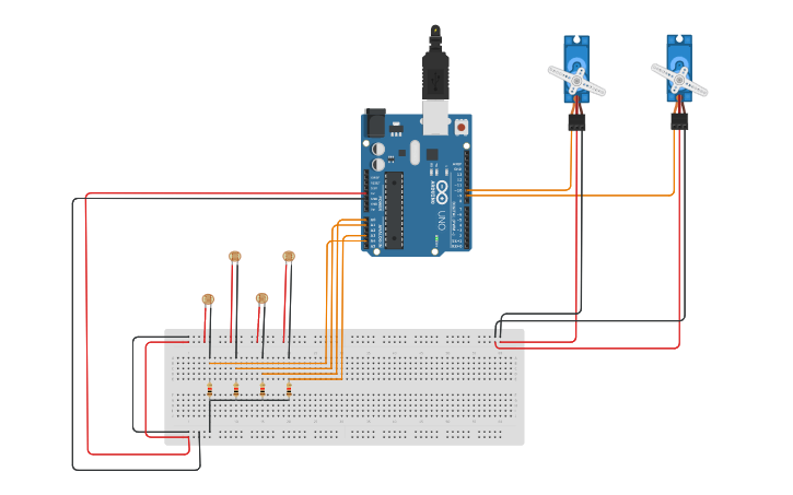 Circuit design DUAL AXIS SOLAR TRACKER - Tinkercad