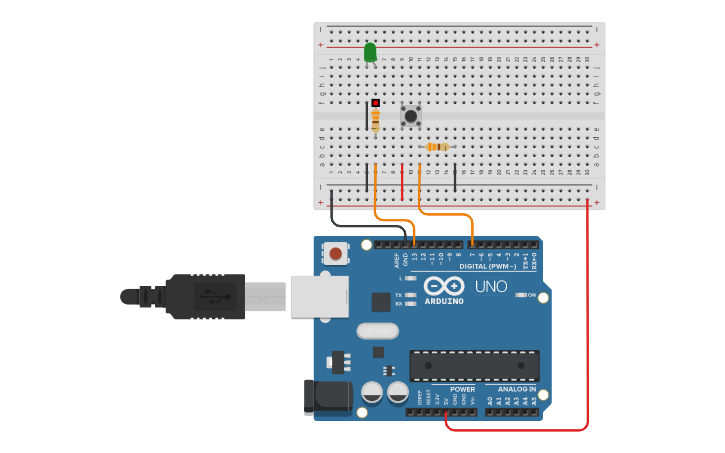 Circuit design Debounce with button (Pushbutton) - Tinkercad