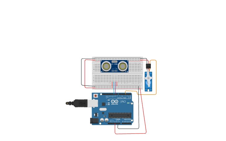 Circuit design Servo and Ultrasonic - Tinkercad