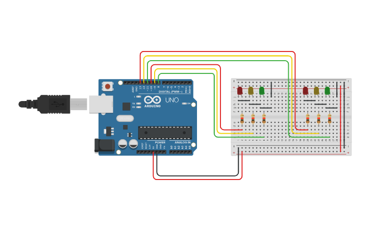 Circuit design Junction Traffic Lights - Tinkercad