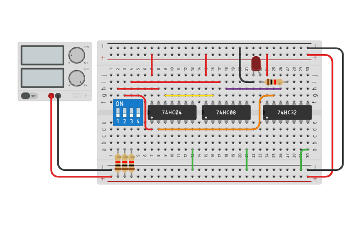 Circuit design SOP boolean expression using basic gates - Tinkercad