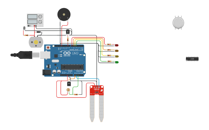 Circuit design Simple Smart Farming with Indicator - Tinkercad