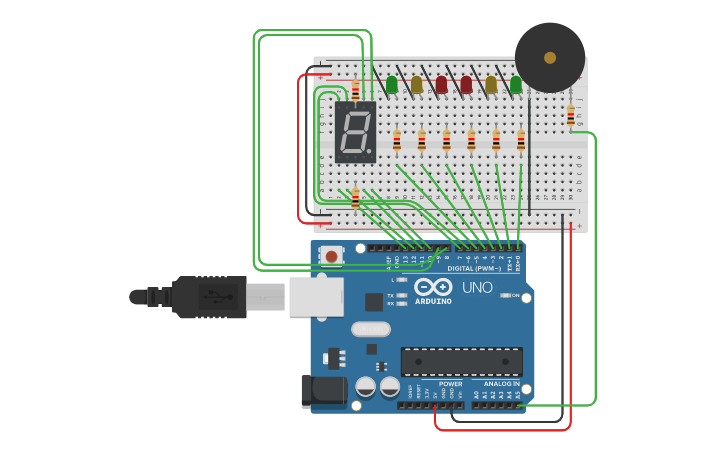 Circuit design Lyskryss med lyd og display - Tinkercad