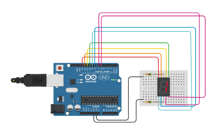 Circuit design LED 7-segment Display - Tinkercad