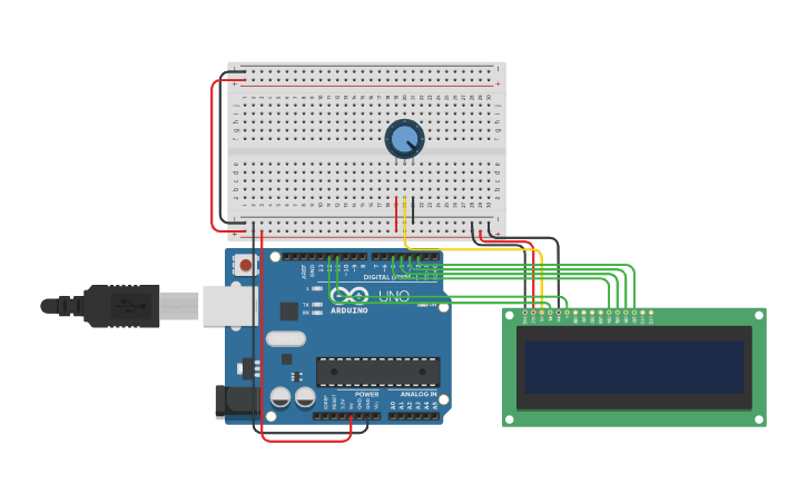 Circuit design A. LIQUID CRYSTAL HELLO WORLD! - Tinkercad