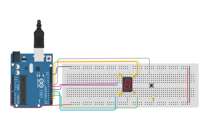 Circuit design Mostrar tu nombre en un display de 7 segmentos - Tinkercad