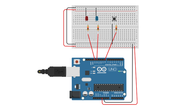 Circuit design Práctica botón | Tinkercad