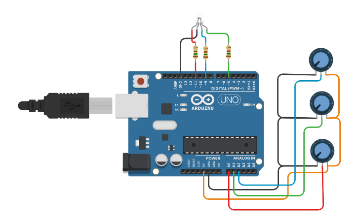 Circuit design Led RGB | Tinkercad