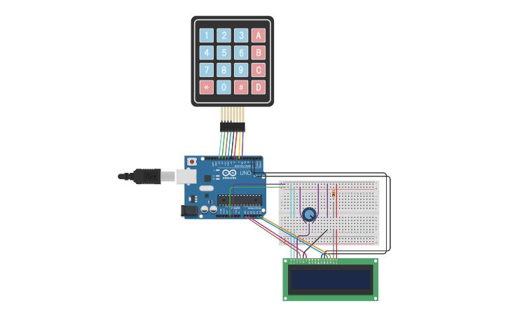 Circuit design Calculator using Keypad and LCD (my version) | Tinkercad