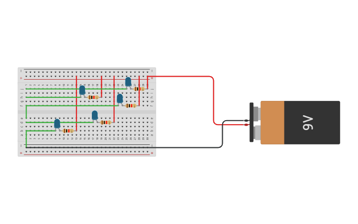 Circuit design 5 LEDs in parallel | Tinkercad